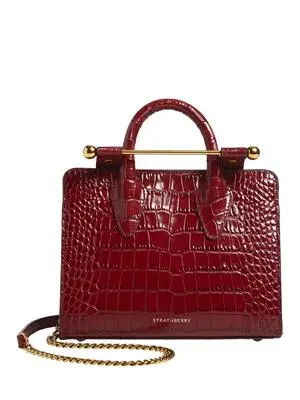 Strathberry Nano Croc Embossed Leather Tote - Oxblood