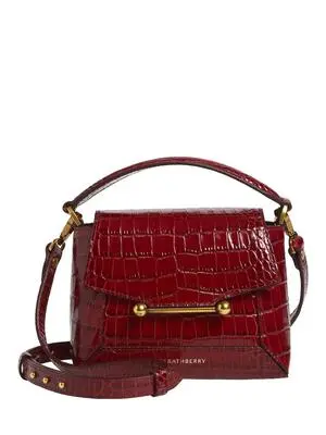 Strathberry Nano Mosaic Croc Embossed Leather Handbag - Oxblood