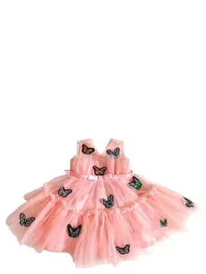 LOLA + THE BOYS Butterfly Gem Tulle Dress - Pink