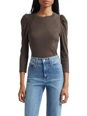 Veronica Beard Delano Puff-shoulder Ribbed Top - Dark Umber