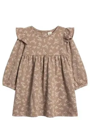 COLORED ORGANICS Organic Cotton Ruffle Long Sleeve Dress - Joanne Floral/taupe