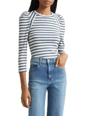 Veronica Beard Striped Knit Top - Ecru Ocean Dark Umber