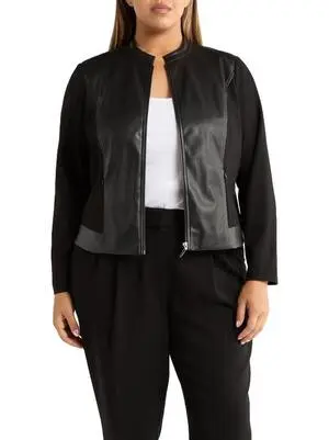 Anne Klein Faux Leather Mixed Media Jacket - Anne Black