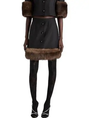 Valentino Garavani Silk Shantung Miniskirt With Shearling Trim - Black