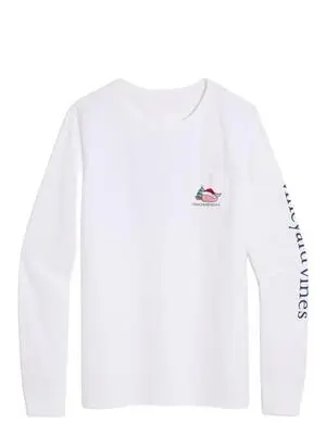 Vineyard Vines Santa Whale Cotton Long Sleeve Graphic T-shirt - White Cap