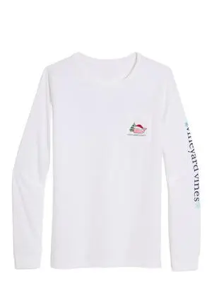 Vineyard Vines Holiday Whale Cotton Long Sleeve T-shirt - White Cap