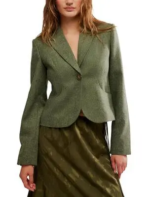 Free People Herringbone Blazer - Forest Green