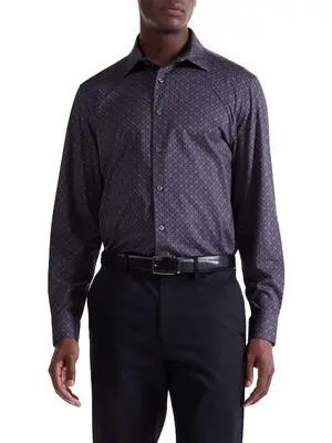 Bugatchi James Ooohcotton® Print Button-up Shirt - Anthracite