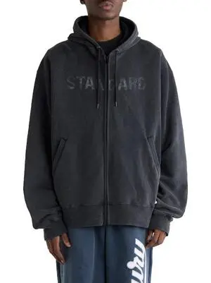 Balenciaga Oversized Zip-up Graphic Hoodie - 1041 Faded Washed Black