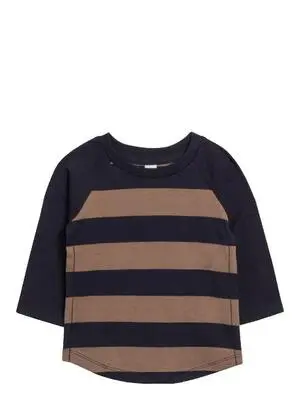 COLORED ORGANICS Organic Cotton Louie Baseball Tee - Rugby Stripe/navy + Taupe