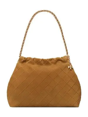 Tory Burch Fleming Soft Quilted Suede Hobo Bag - Chicory Brown