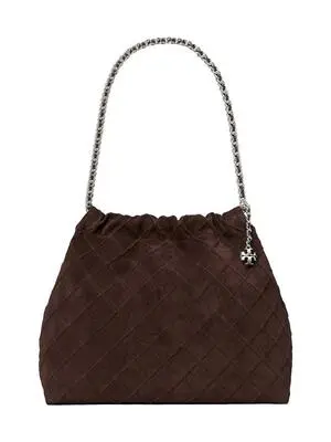 Tory Burch Fleming Soft Quilted Suede Hobo Bag - Licorice