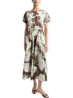 Oscar De La Renta All Over Feathers Dress - Ecru/dark Brown