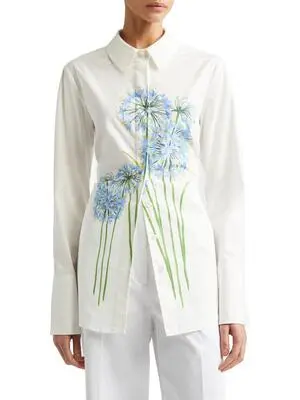 Oscar De La Renta Allium Cotton Poplin Blouse - Blue/white