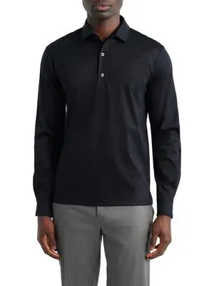 AURELIEN Mercerized Cotton Long Sleeve Polo - Black