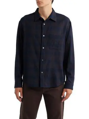 FRAME Plaid Virgin Wool Button-up Shirt - Navy Multi