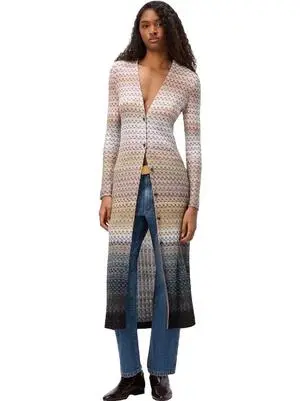 Missoni Long Buttoned Cardigan In Viscose Blend - Blue