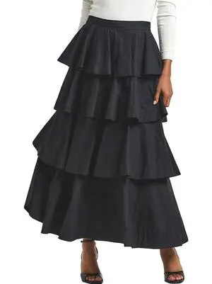 Derek Lam 10 Crosby Perla Ruffle Tiered Maxi Skirt - Black