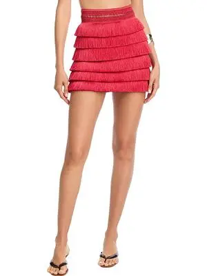 PatBO Crochet Fringe Mini Skirt - Dark Red