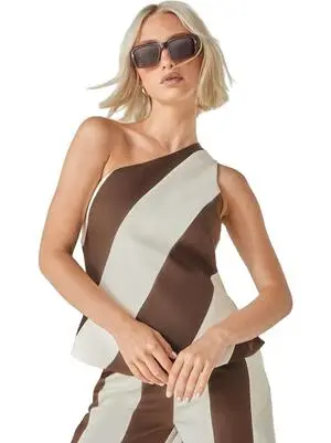 Nasty Gal Striped One-shoulder Tailored Top - Chocolate