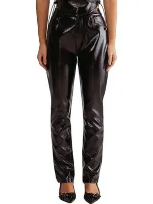 Nasty Gal High Waisted Distressed Vinyl Trousers - Black