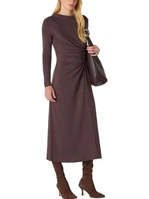Whistles Ruched Detail Midi Dress - Chocolate