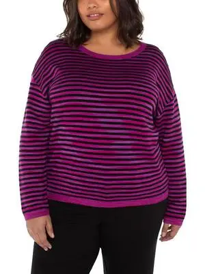 LIVERPOOL Striped Crewneck Sweater - Fuchsia Stripe