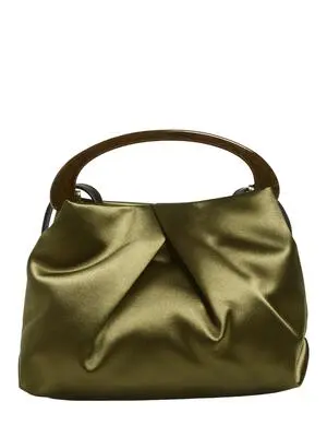 Dries Van Noten Pleated Satin Top Handle Bag - Olive 607
