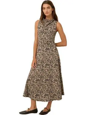 PACT Fit & Flare Cowl Neck Dress - Paisley Blossoms Black