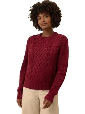 PACT Cable Knit Crew Sweater - Crimson Red