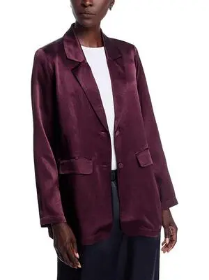 Eileen Fisher Crinkled Satin Blazer - Wine