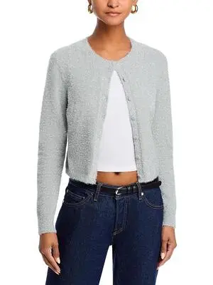 French Connection Tinsel Knit Slim Cardigan Sweater - Silver