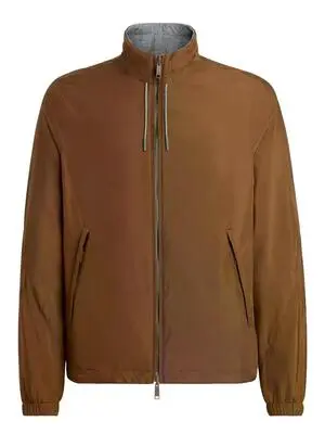 Zegna Leather-detail Zip-up Jacket - Brown