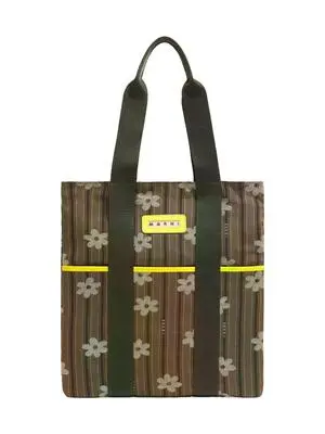 Marni Floral Striped Tote Bag - Brown