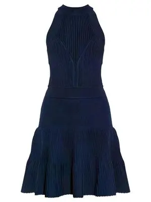 Balmain Ribbed Halter Mini Dress - Blue