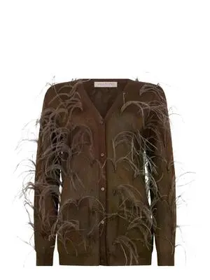 Valentino Garavani Feather-embellished Cardigan - Brown