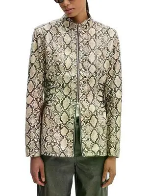 RÉSUMÉ Snakeskin-print Zip-up Bomber Jacket - Brown