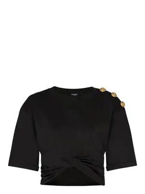 Balmain Button-embellished Twist-front T-shirt - Black