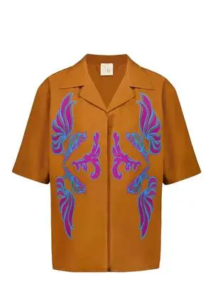 PAULA Embroidered Short-sleeve Shirt - Orange