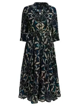 Samantha Sung Leaf Print Dress - Blue