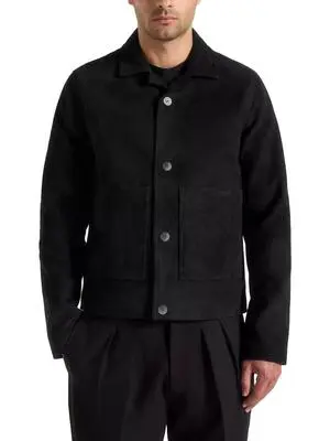 Manière De Voir Michel Suede-effect Revere-collar Jacket - Black
