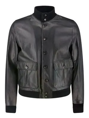 VALSTAR Leather Bomber Jacket - Black