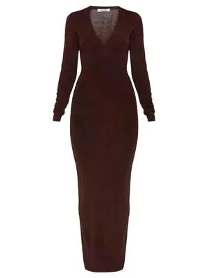ENTIRE STUDIOS V-neck Long-sleeve Midi Dress - Brown