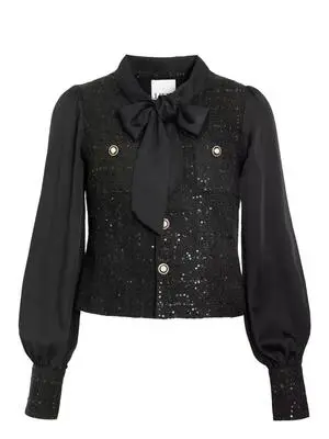 WEILL Pussy Bow Tweed Shirt - Black