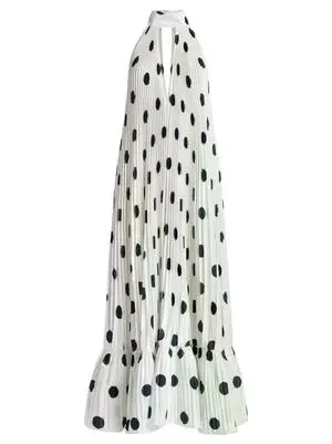 L'IDEE Libertie Polka-dot Pleated Maxi Dress - White