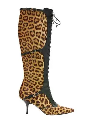 Roberto Cavalli Leopard-print Lace-up Boots - Brown