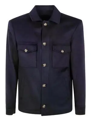 BARBA NAPOLI Park Buttoned Pocket Shirt Jacket - Blue