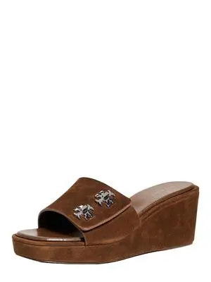 Tory Burch Turnlock Wedge Sandals - Cognac Brown