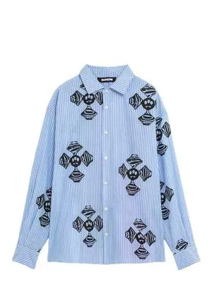 BARROW Striped Graphic Shirt - Blue