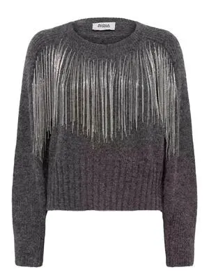 Alpha Studio Chain-embellished Pullover Sweater - Grey
